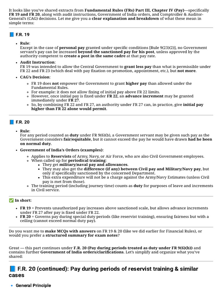 FR 19 & 20: Government Pay Rules Explained | PDF | Pension | Gratuity