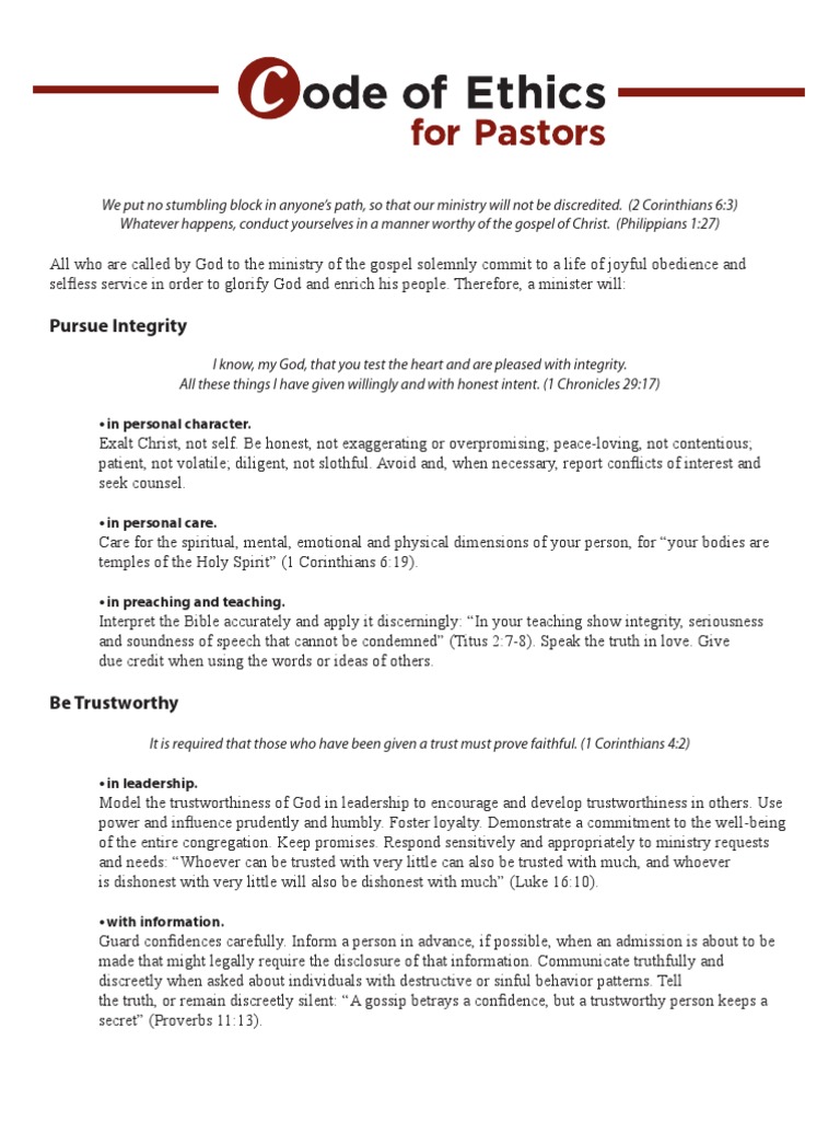 NAE Code of Ethics For Pastors | PDF | Minister (Christianity ...