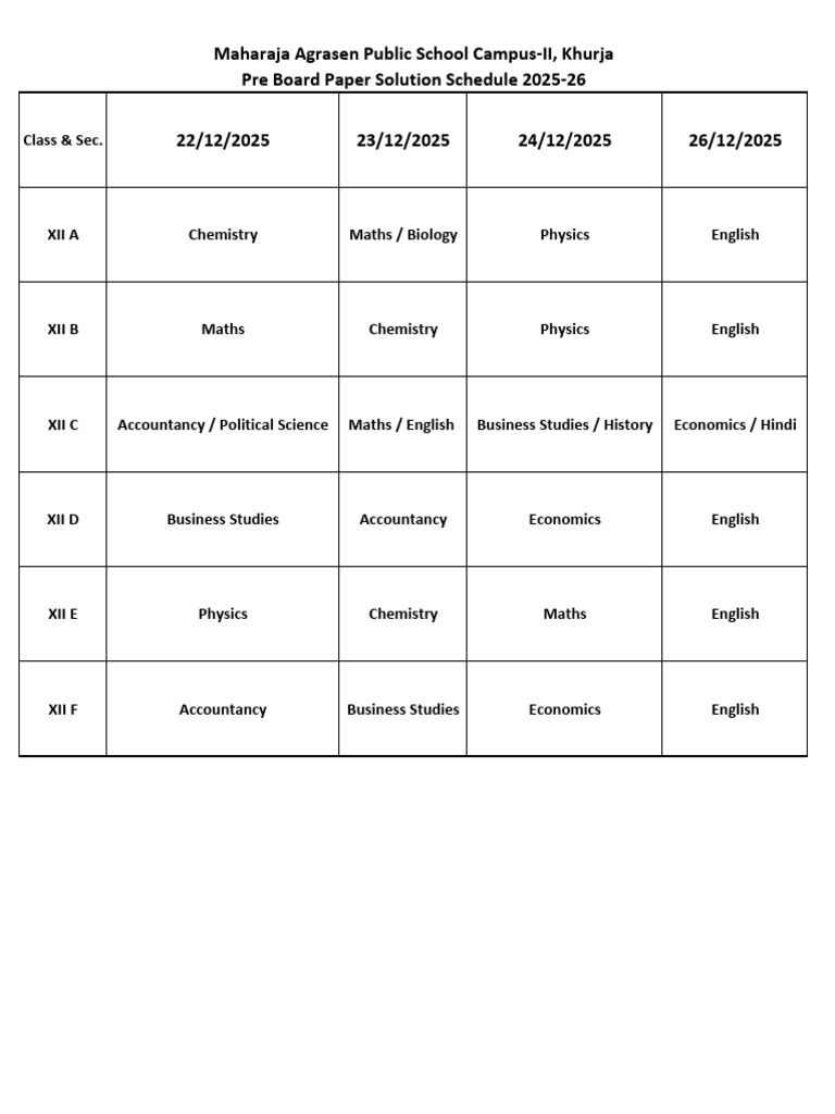 Paper Solution Schedule For Students | PDF