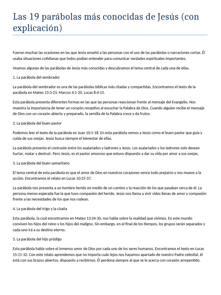 19 Parábolas de Jesús Explicadas | PDF | Parábolas de Jesús | Jesús