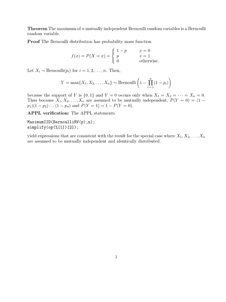 Maximum of Independent Bernoulli Variables | PDF
