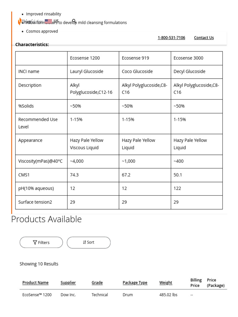 EcoSense Surfactants Product Overview | PDF | Surfactant | Liquids