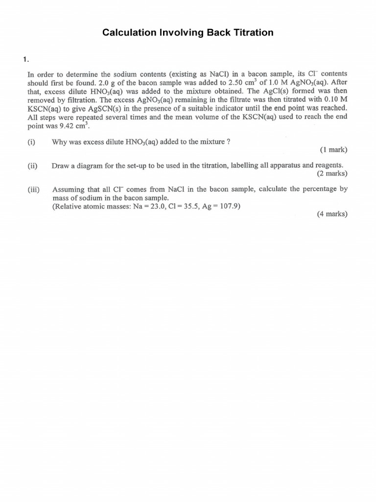 AL Chem Back Titration Calculation PDF | PDF | Chemistry | Titration