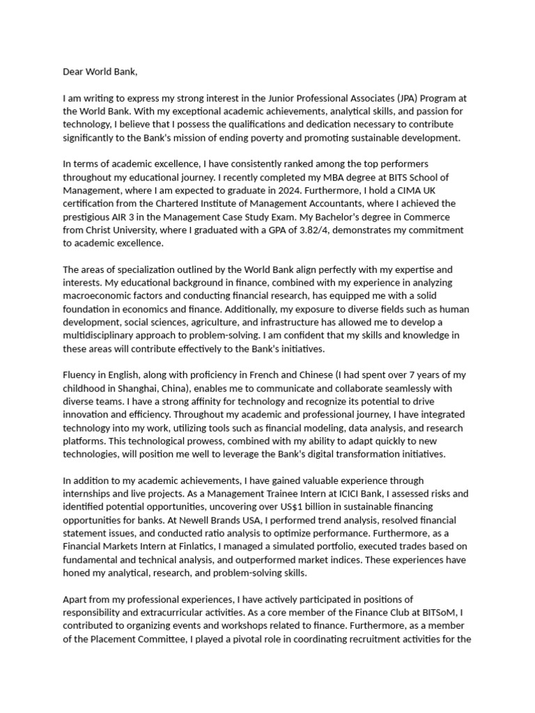 Application for World Bank JPA Program | PDF | World Bank | Economies