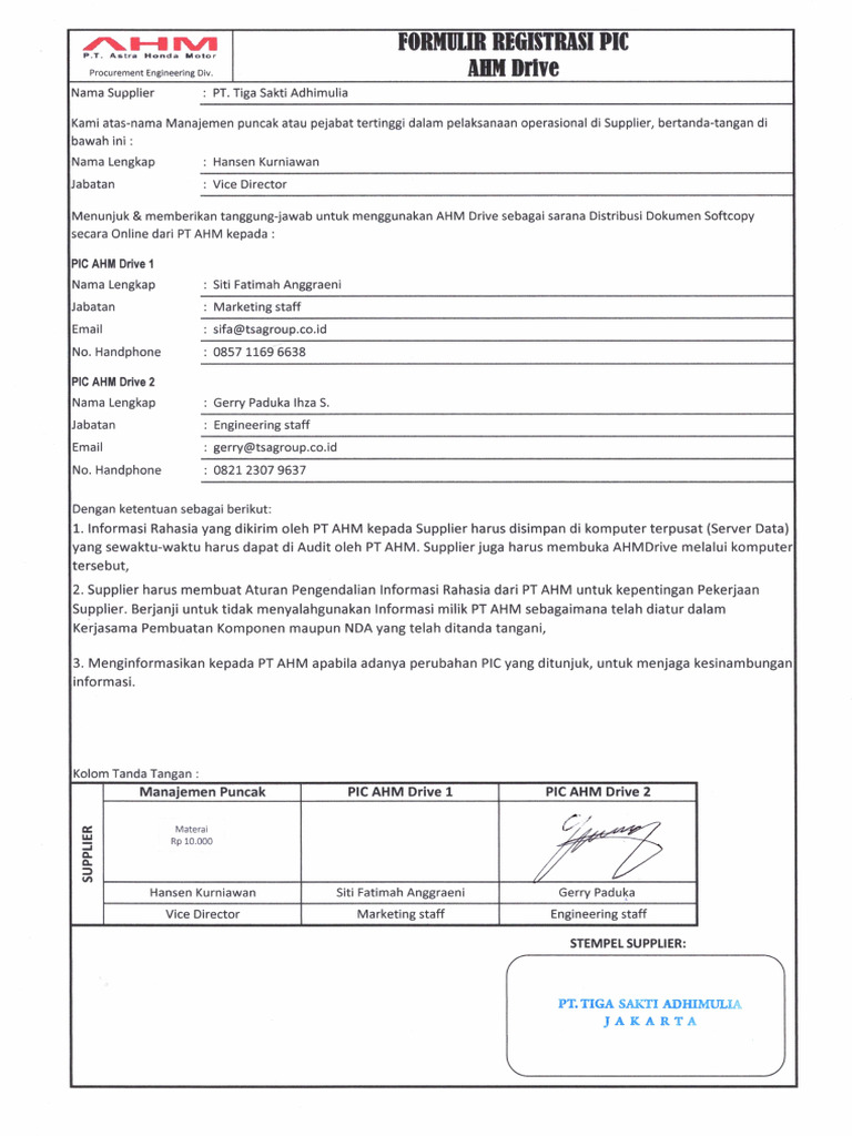 Form Registrasi Pic Ahmdrive - Tsa (Draft) | PDF