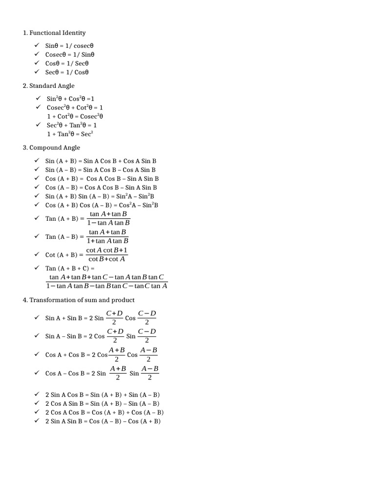 Trigonometric Identities and Formulas | PDF