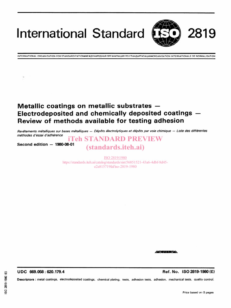 Testing Adhesion of Metallic Coatings | PDF | Metals | International ...