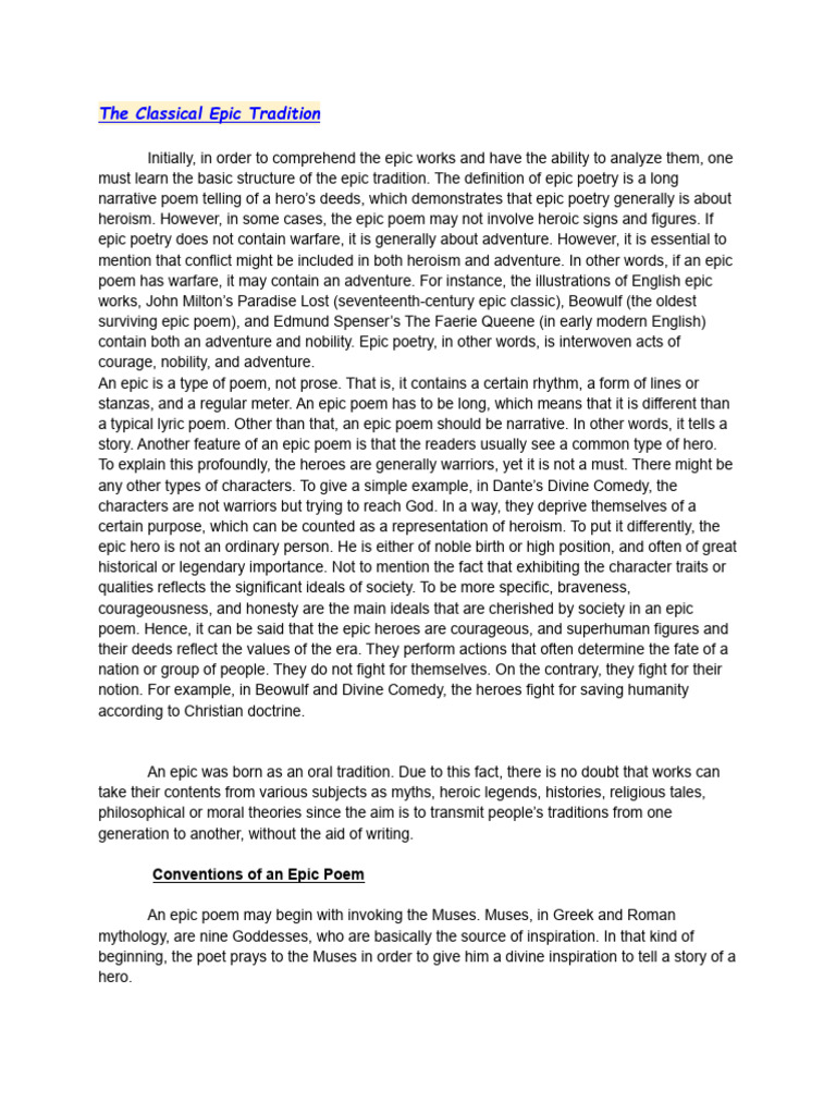Understanding Epic Poetry Characteristics | PDF | Epic Poetry | Hero