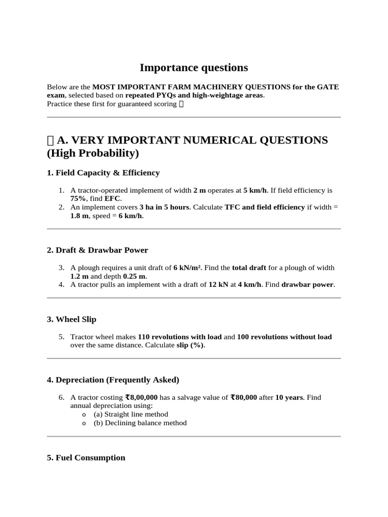 Top Farm Machinery Questions for GATE | PDF | Agricultural Machinery ...