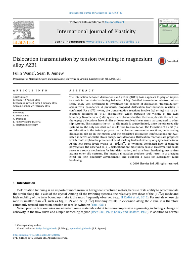 Dislocation Transmutation by Tension Twinning in Magnesium Alloy AZ31 ...
