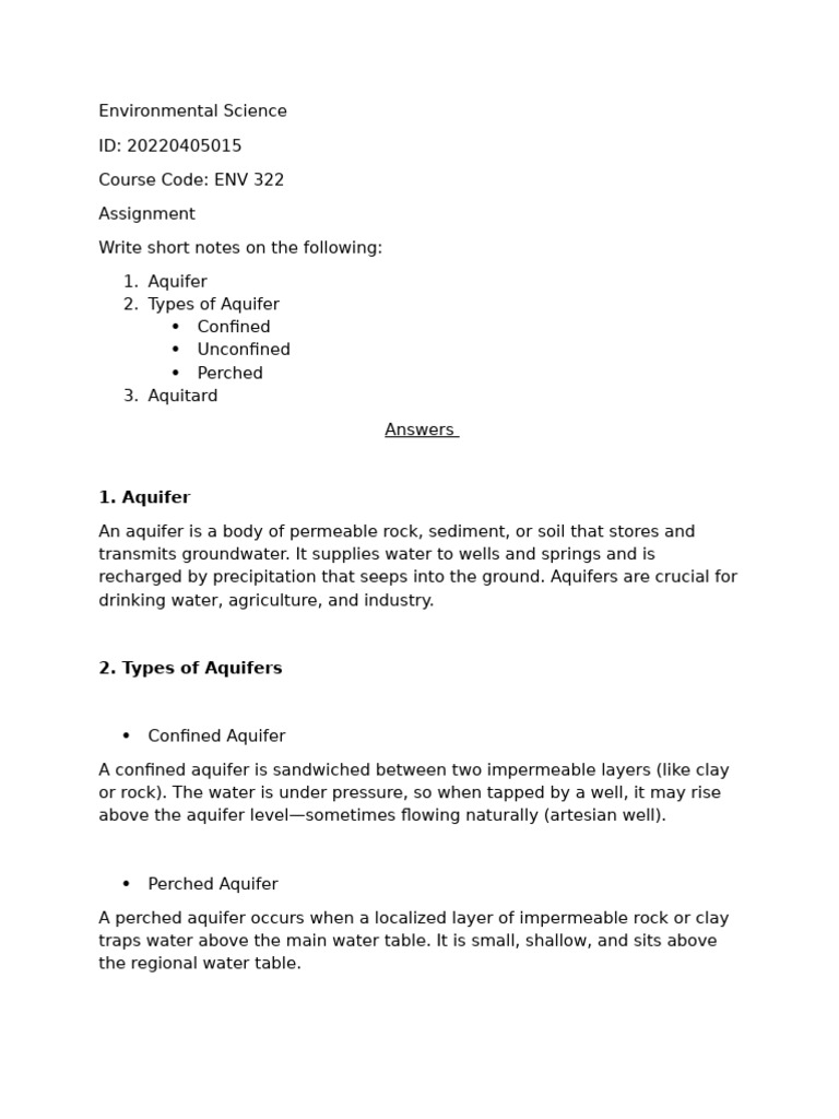 Types of Aquifers Explained | PDF