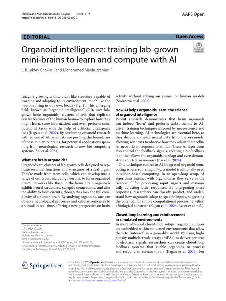 Organoid Intelligence, Training Lab-Grown Mini-Brains To Learn and ...