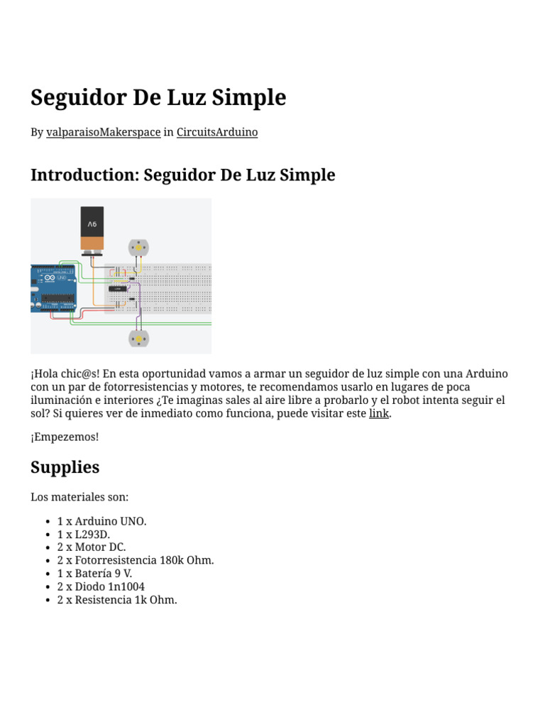 Seguidor de Luz Simple _ 5 Steps - Instructables | PDF | Arduino