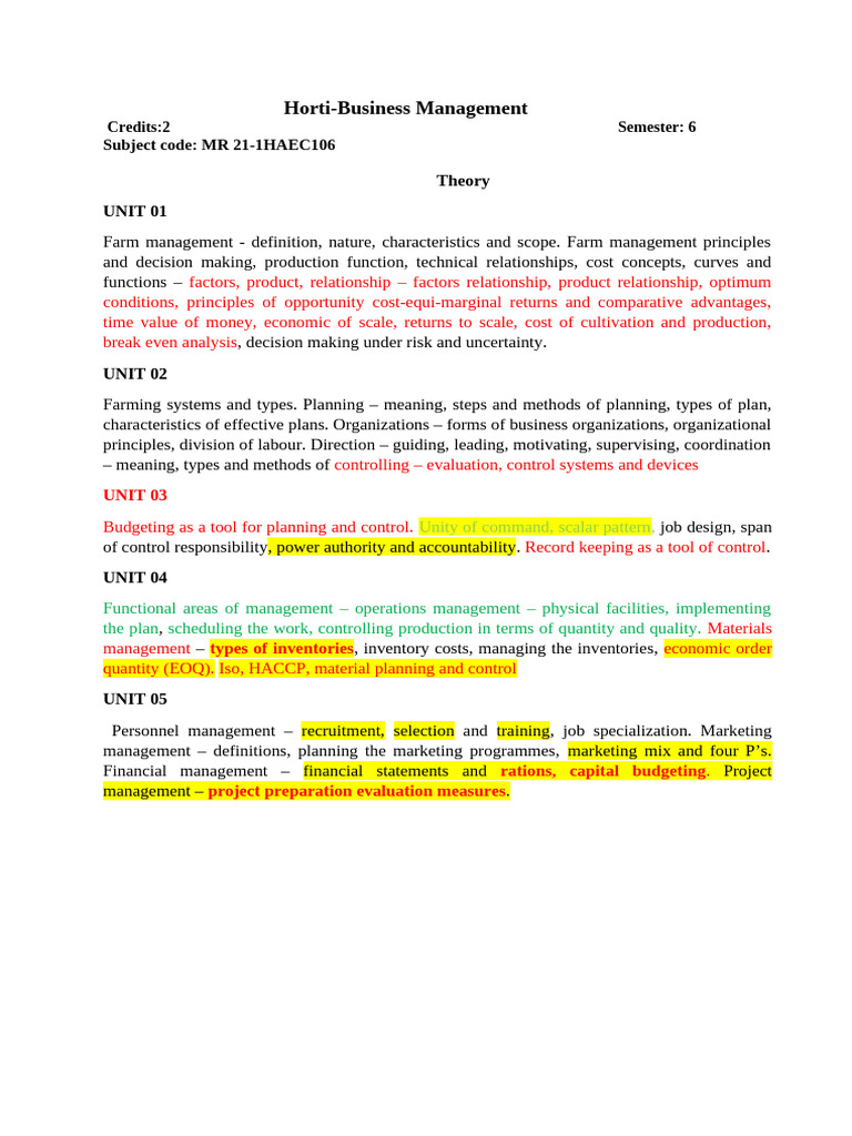 Horti-Business Management Course Overview | PDF