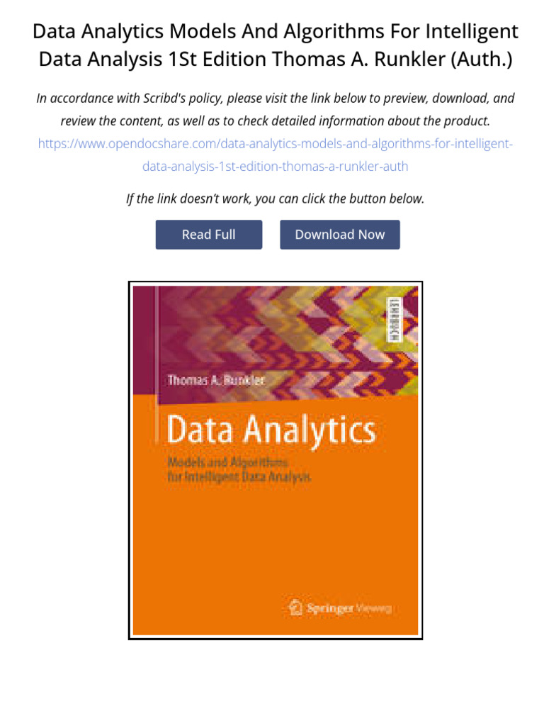 Data Analytics Models and Algorithms For Intelligent Data Analysis 1st Edition Thomas A. Runkler ...