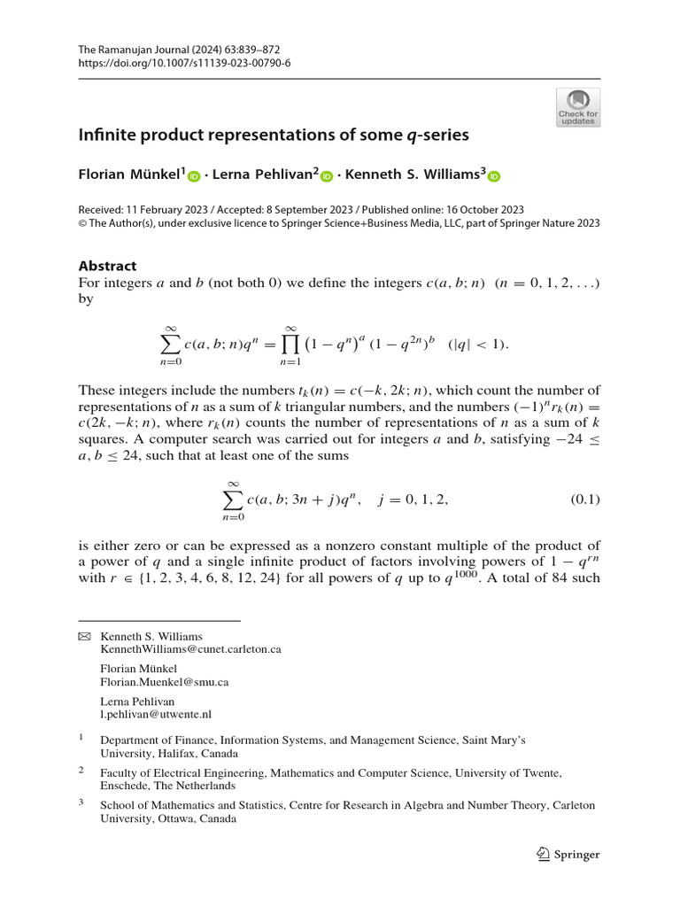 Infinite Product Representations of Some Q-Series | PDF | Theorem | Logic