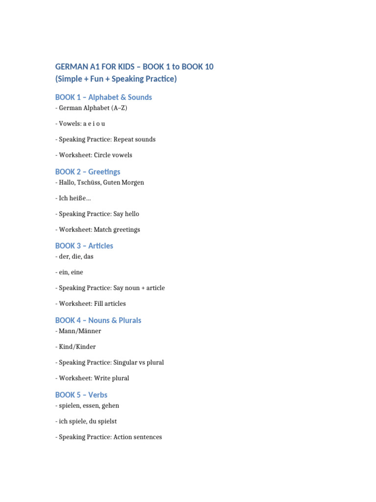 German A1 Kids Book 1 To 10 Full Package | PDF