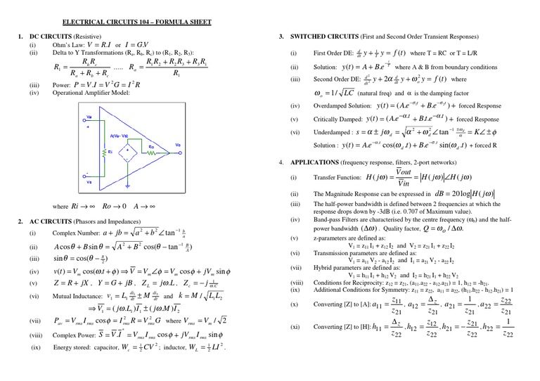 Ac Ckts Formulae Sheets | PDF | Damping | Trigonometric Functions