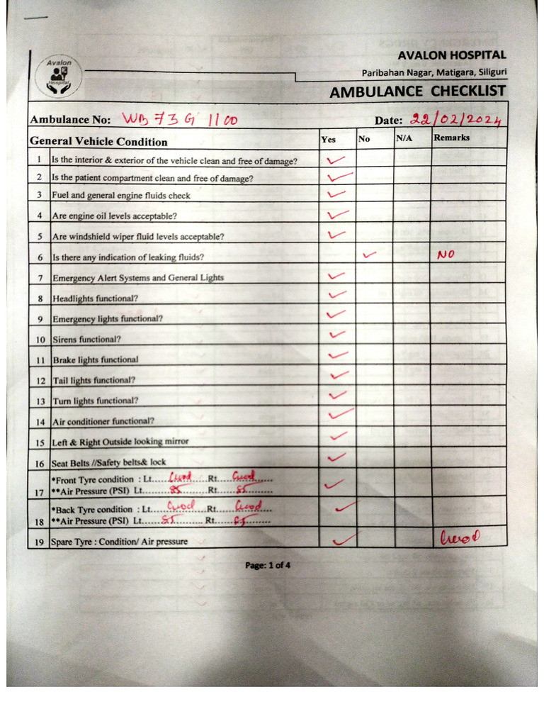 Ambulance Checklist | PDF