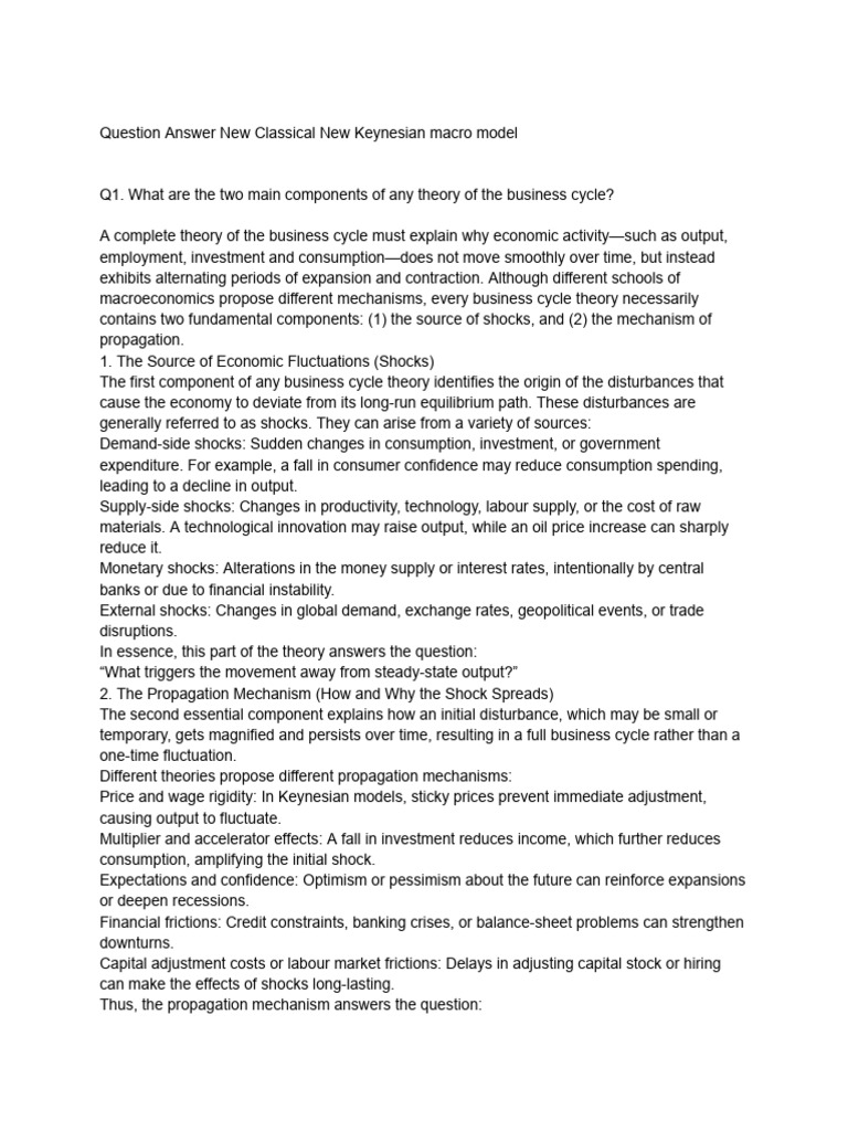 Question Answer New Classical New Keynesian Macro Model | PDF ...