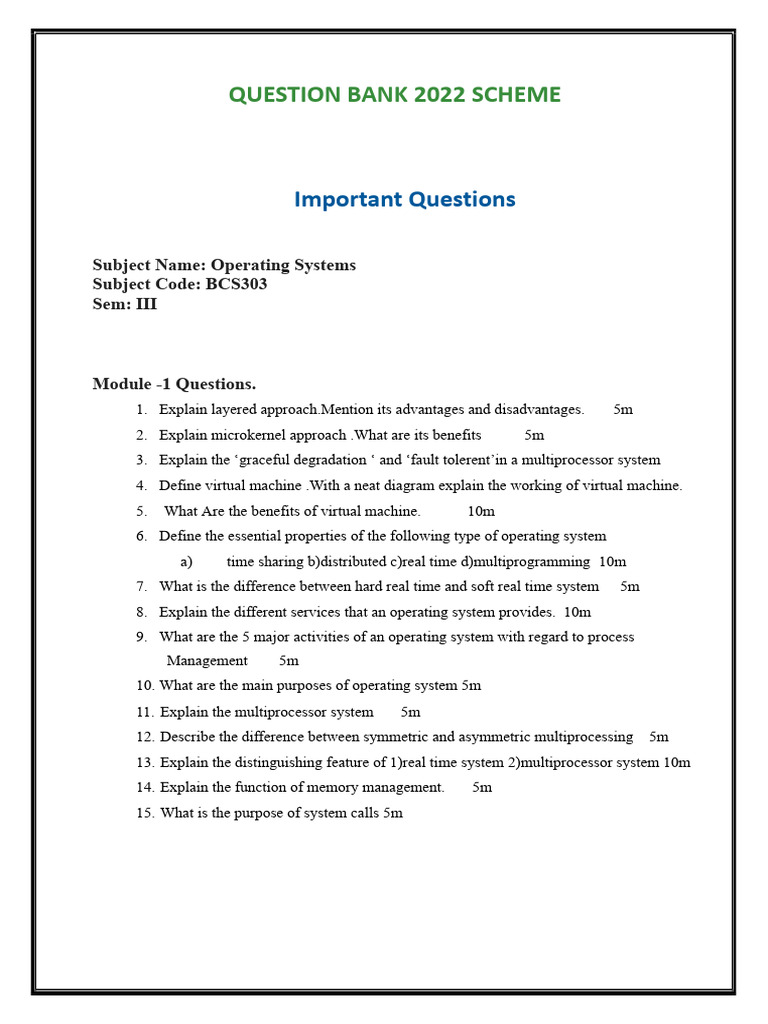 Operating Systems Question Bank 2022 | PDF | Scheduling (Computing ...