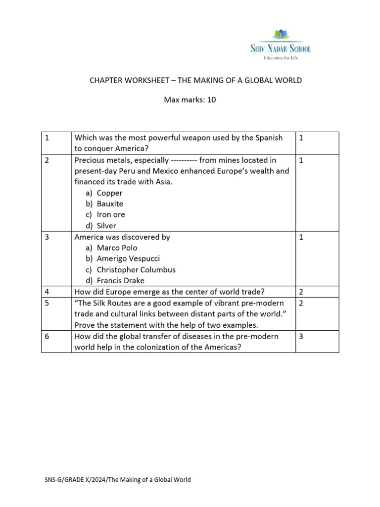 CH WS - The Making of A Global World | PDF