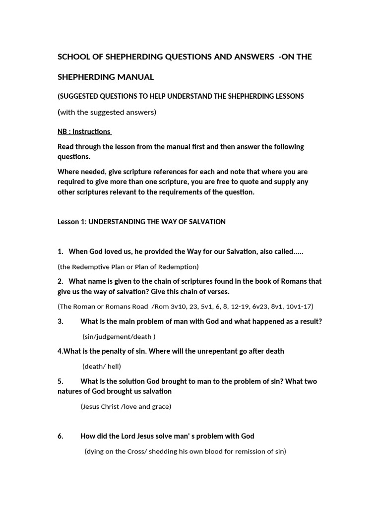 Shepherding Manual Q&A Guide | PDF | Baptism | Salvation