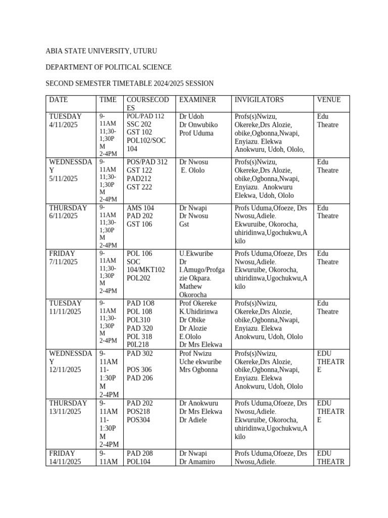 Time Table 4 Second Semester | PDF