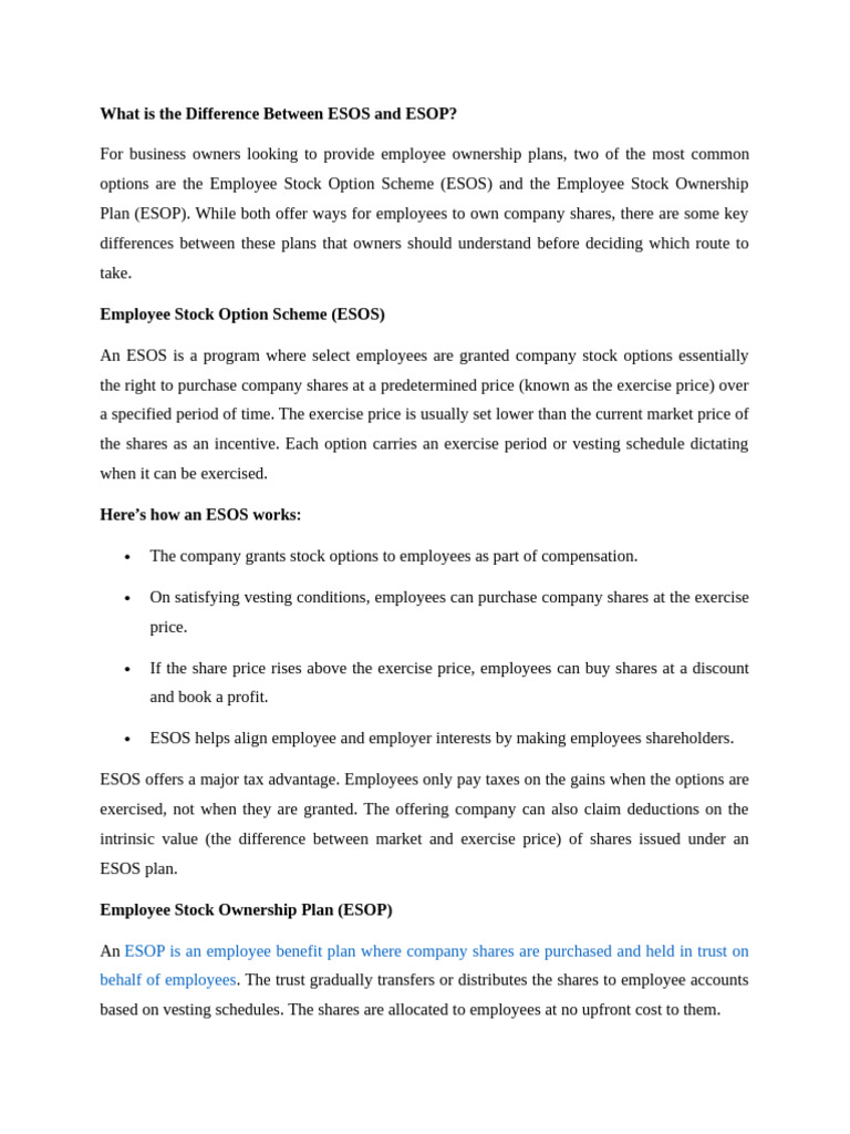..What Is The Difference Between ESOS and ESOP | PDF | Employee Stock ...