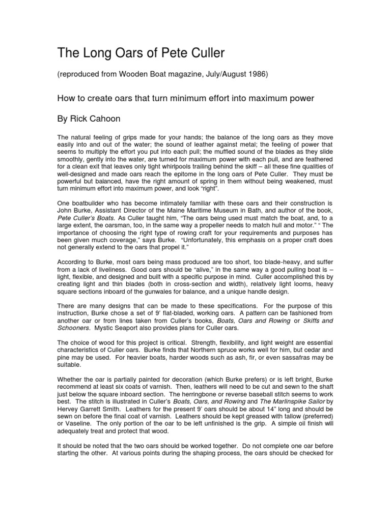 Pete Culler Oars | PDF | Rowing | Oar
