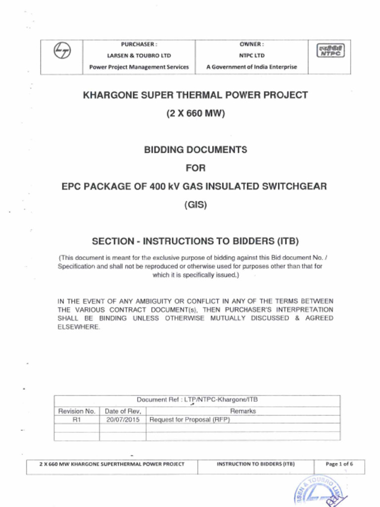 Instruction To Bidders - NTPC Khargone (RFP) | PDF