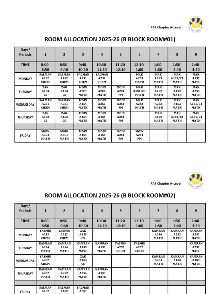 Room Allocation & Time Table 2025-26 (During Oct Exams) | PDF