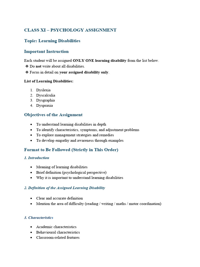 Learning Disabilities Assignment | PDF