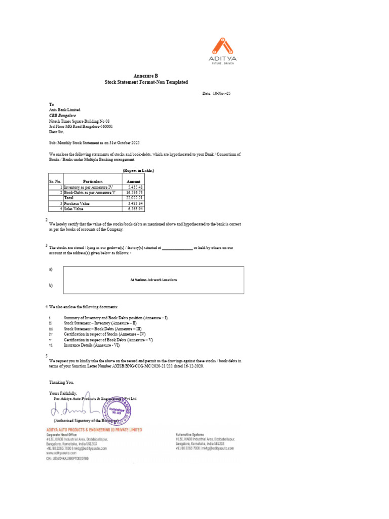 Monthly Stock Statement - Oct 2025 | PDF | Stocks | Debt