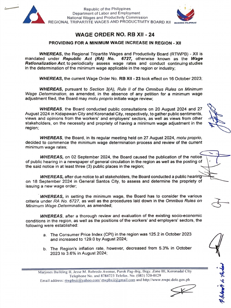 Minimum Wage Increase in Region XII | PDF | Wage | Employment
