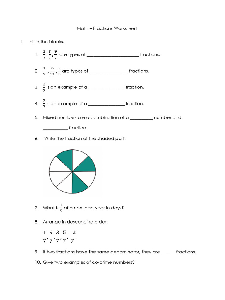 Fractions Worksheet | PDF