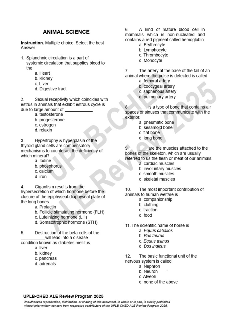 Animal Science Review Questions 2025 | PDF | Heritability | Dominance ...