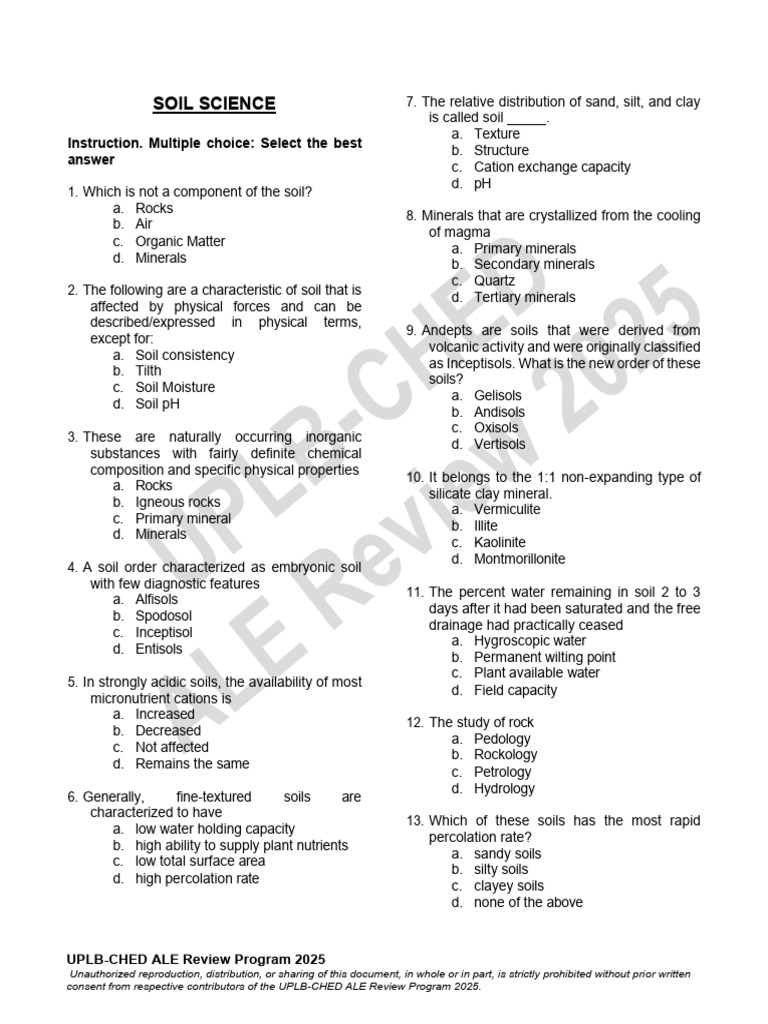 UPLB-CHED 2025 Soil Science Review | PDF | Soil | Plant Nutrition