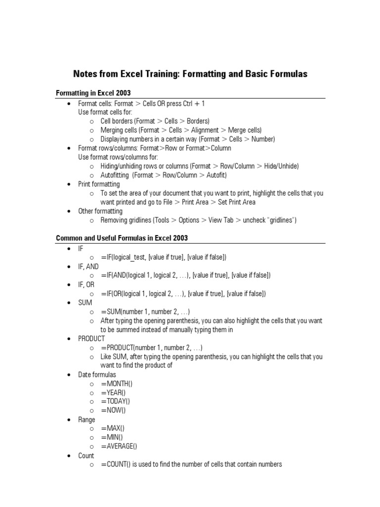 Excel Training: Formatting & Formulas | PDF | Microsoft Excel ...