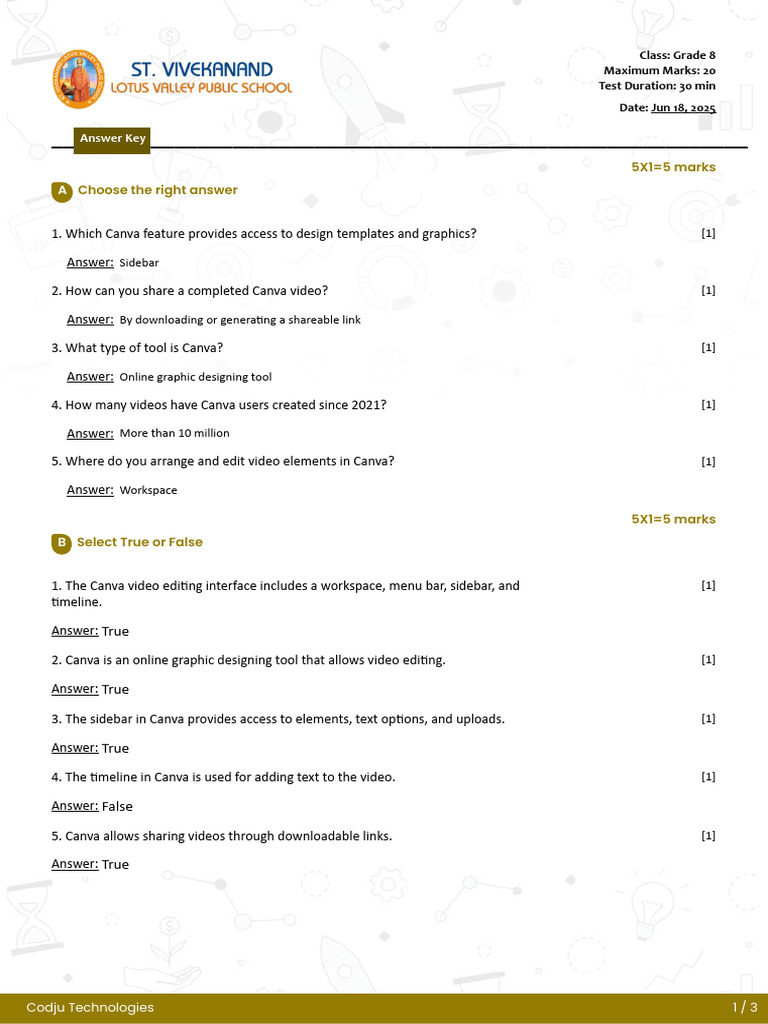 Canva Video Editing Test Answer Key | PDF | Computing | Software