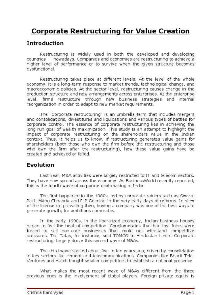 Corporate Restructuring For Value Creation | PDF | Leveraged Buyout | Takeover