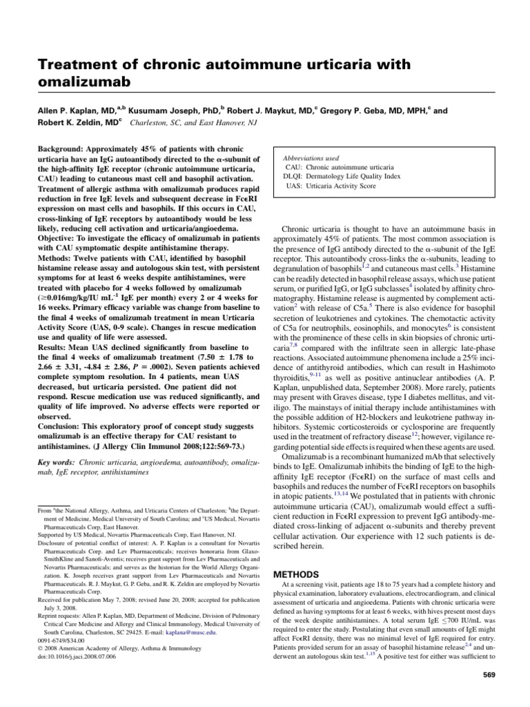 Treatment of Chronic Autoimmune Urticaria With | PDF | Medicine ...