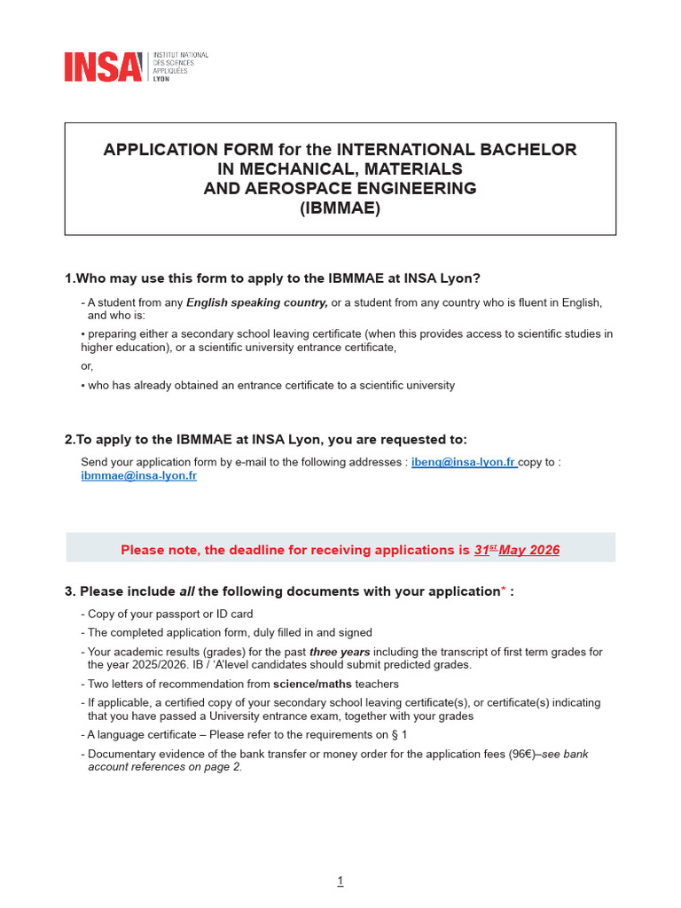 IBMMAE Application Form INSA Lyon | PDF