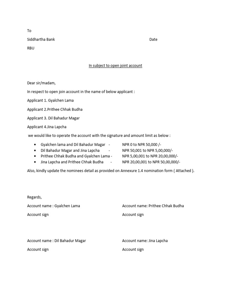 Joint Account Opening Request Form | PDF