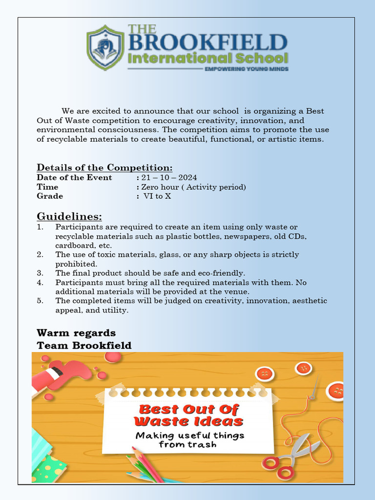 Best Out of Waste Competition 2024 | PDF