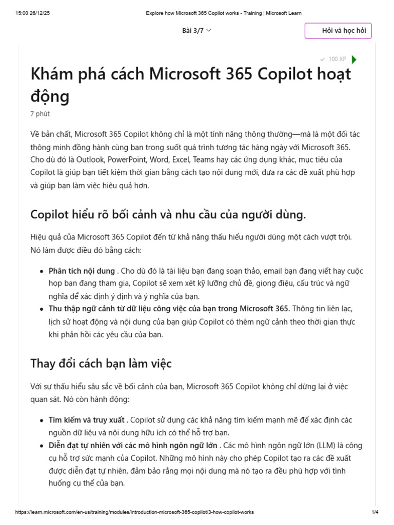 Explore How Microsoft 365 Copilot Works - Training - Microsoft Learn | PDF