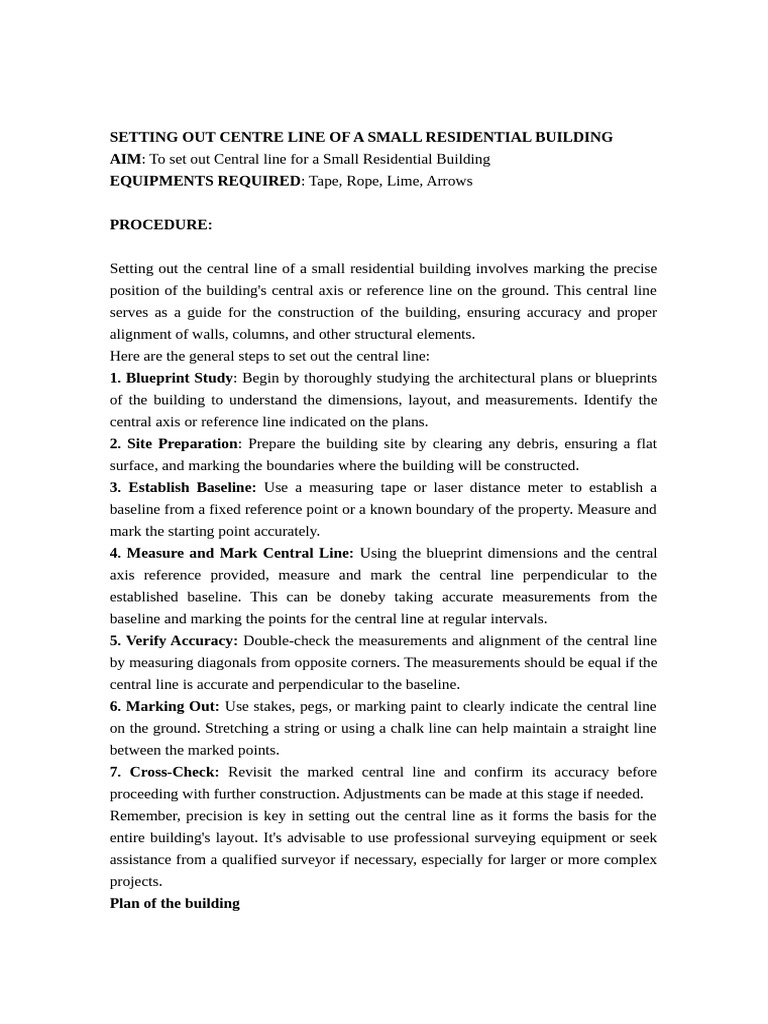 Setting Out Centre Line of A Small Residential Building | PDF