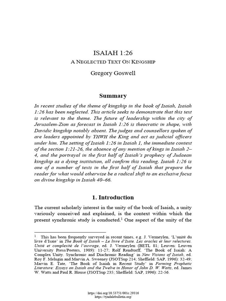 Isaiah 126 A Neglected Text On Kingship | PDF | Book Of Isaiah | Isaiah