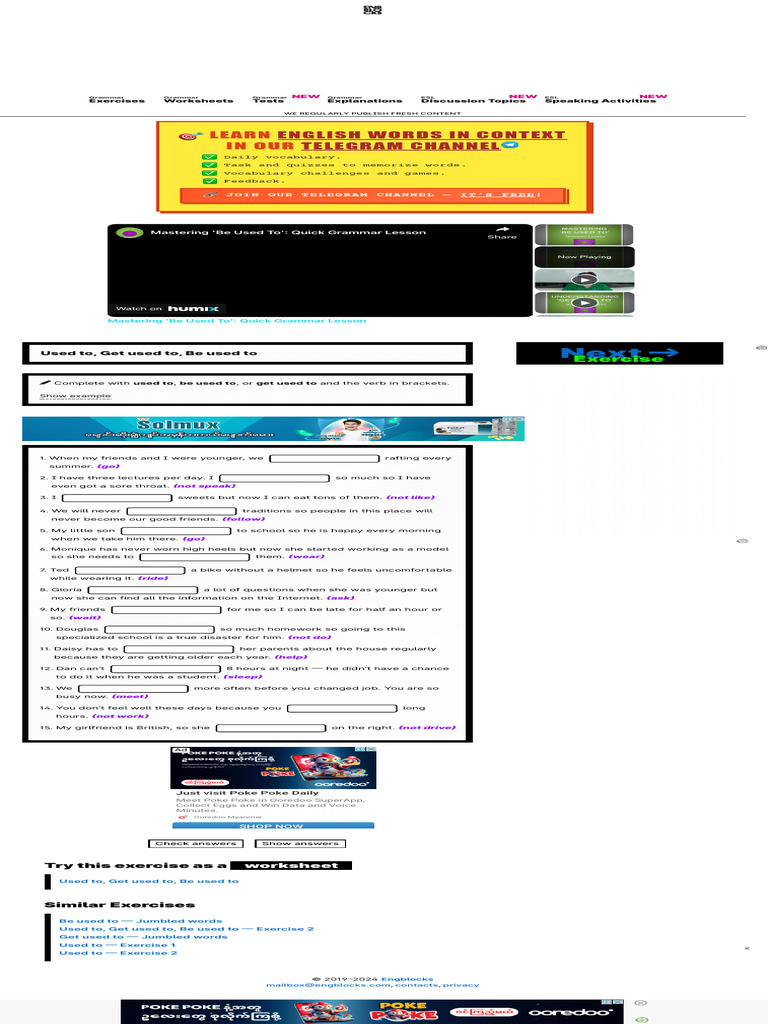 Used To, Get Used To, Be Used To English Grammar Exercises | PDF ...