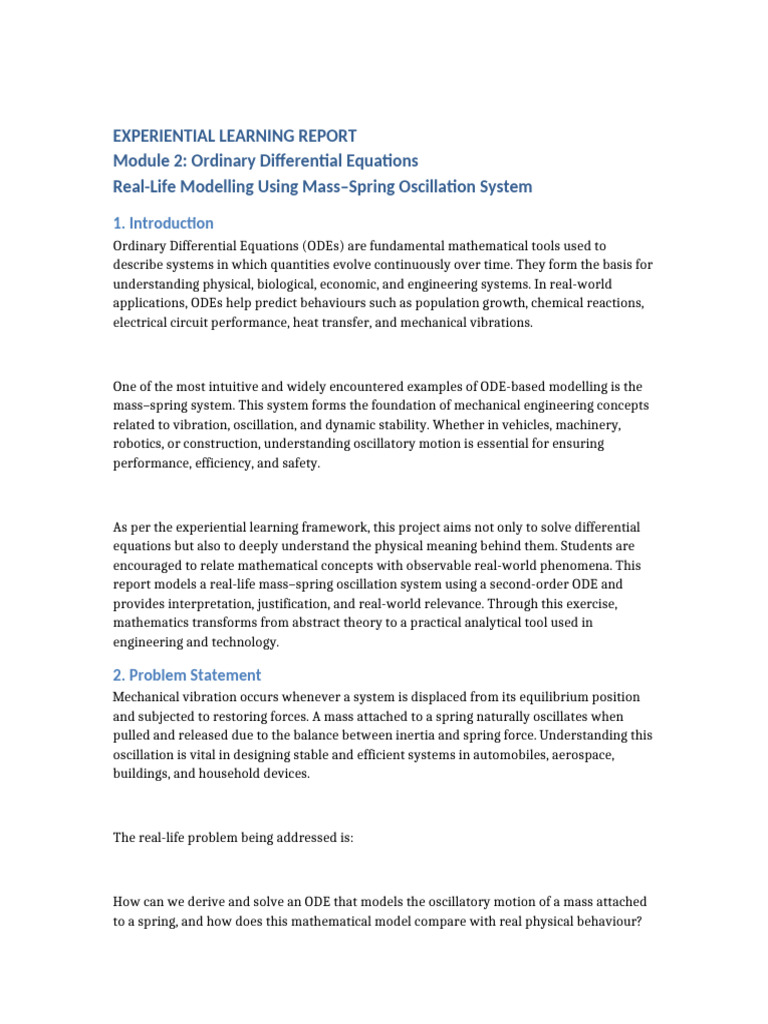 Mass-Spring Oscillation ODE Analysis | PDF | Oscillation | Ordinary ...